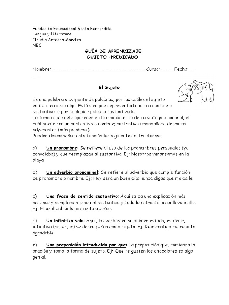 Ejercicios Sujeto Predicado | PDF | Asunto (gramática) | Predicado (Gramática)