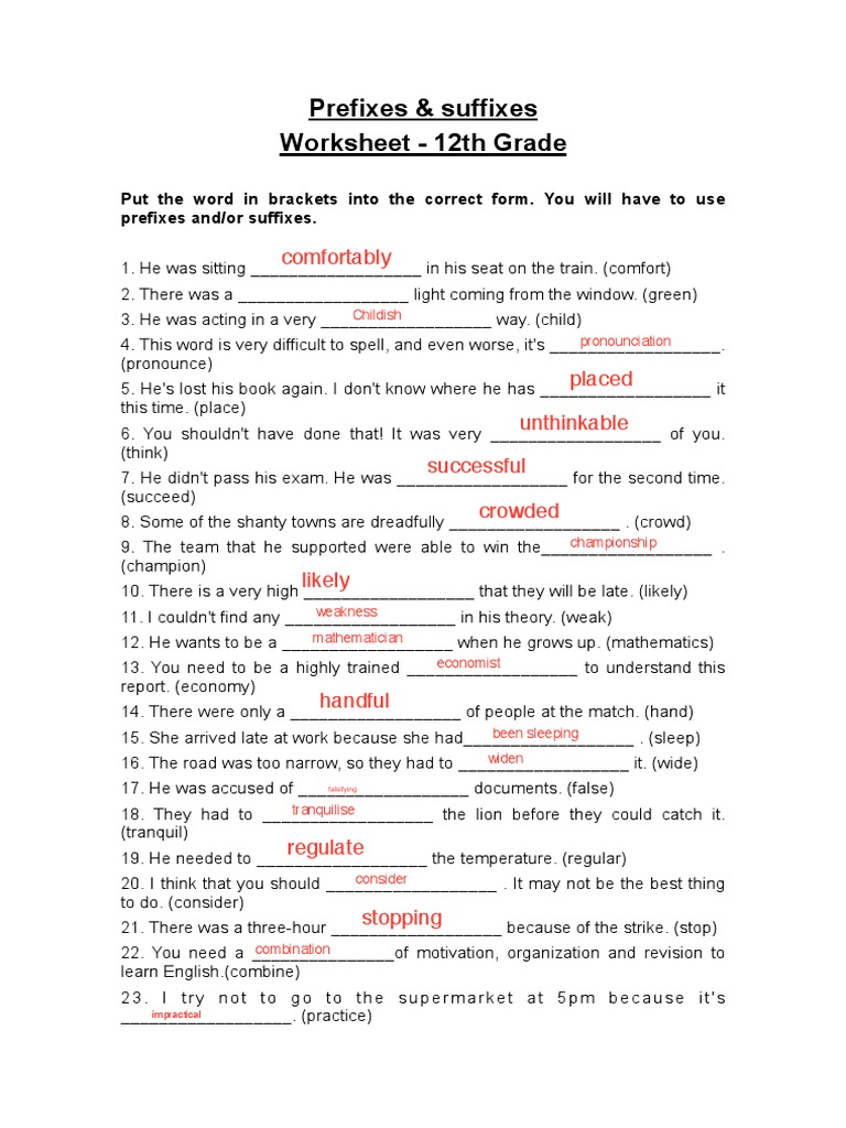 Prefixes Suffixes - Worksheet PDF | PDF | Linguistic Morphology ...