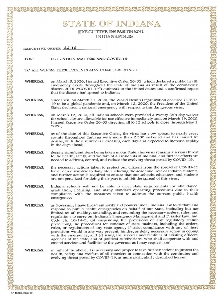 Executive Order 20-16 Education | PDF