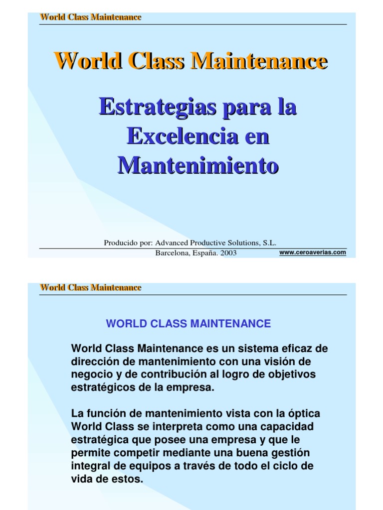 World Class Maintenance 1 PDF | PDF | Calidad (comercial) | Ingeniería ...