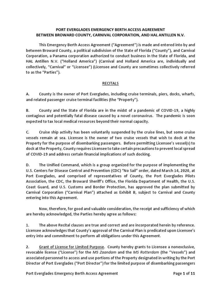 Carnival Complete Agreement | PDF | Intensive Care Unit | Cruise Ship