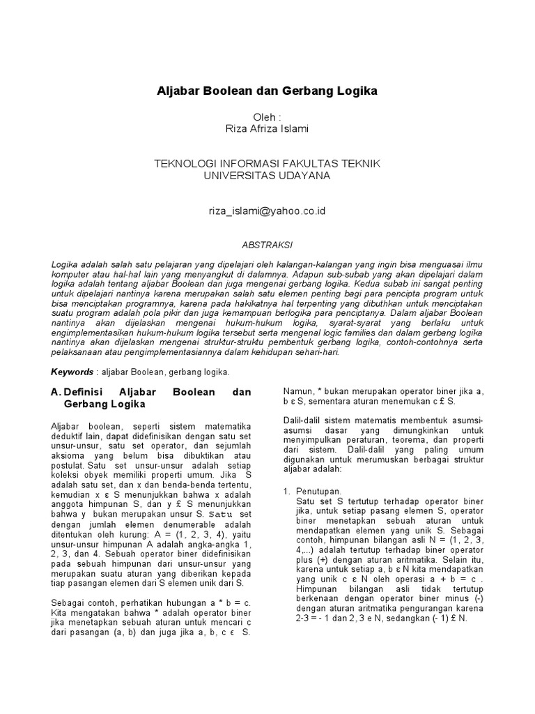 Hukum Aljabar Boolean dan Penerapannya | PDF | Metode & Bahan Ajar