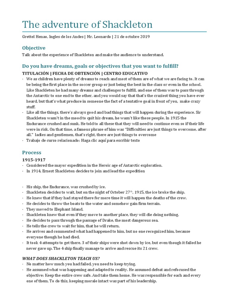 The Adventure of Shackleton | PDF | Ernest Shackleton