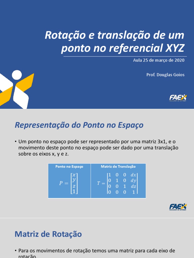 Rotação e Translação no Espaço XYZ | PDF | Rotação | Sistema de ...