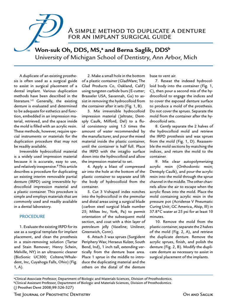 A Simple Method To Duplicate A Denture For An Implant Surgical Guide ...