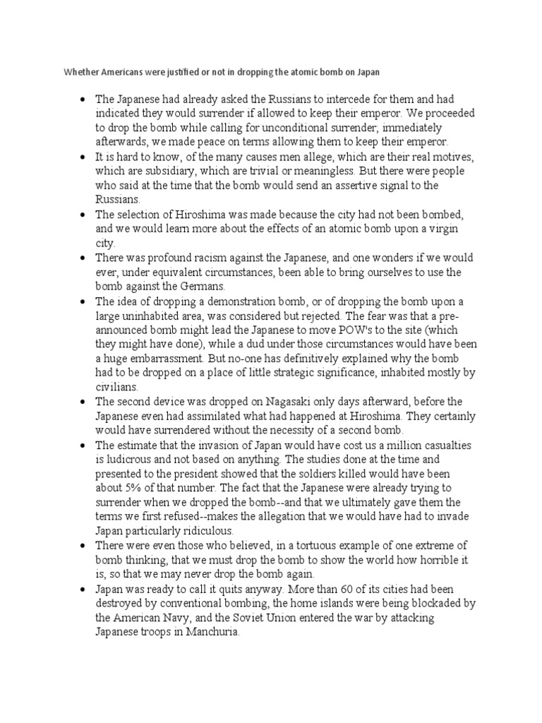 Whether Americans Were Justified or Not in Dropping The Atomic Bomb On ...