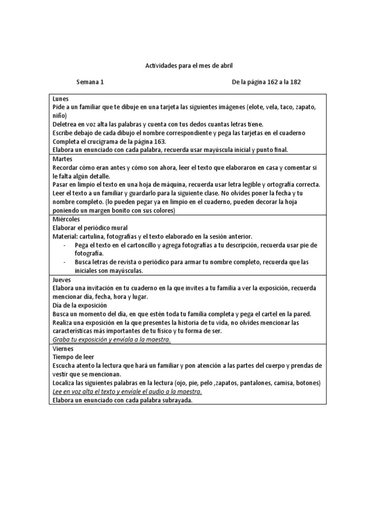 Actividades para El Mes de Abril Español | PDF