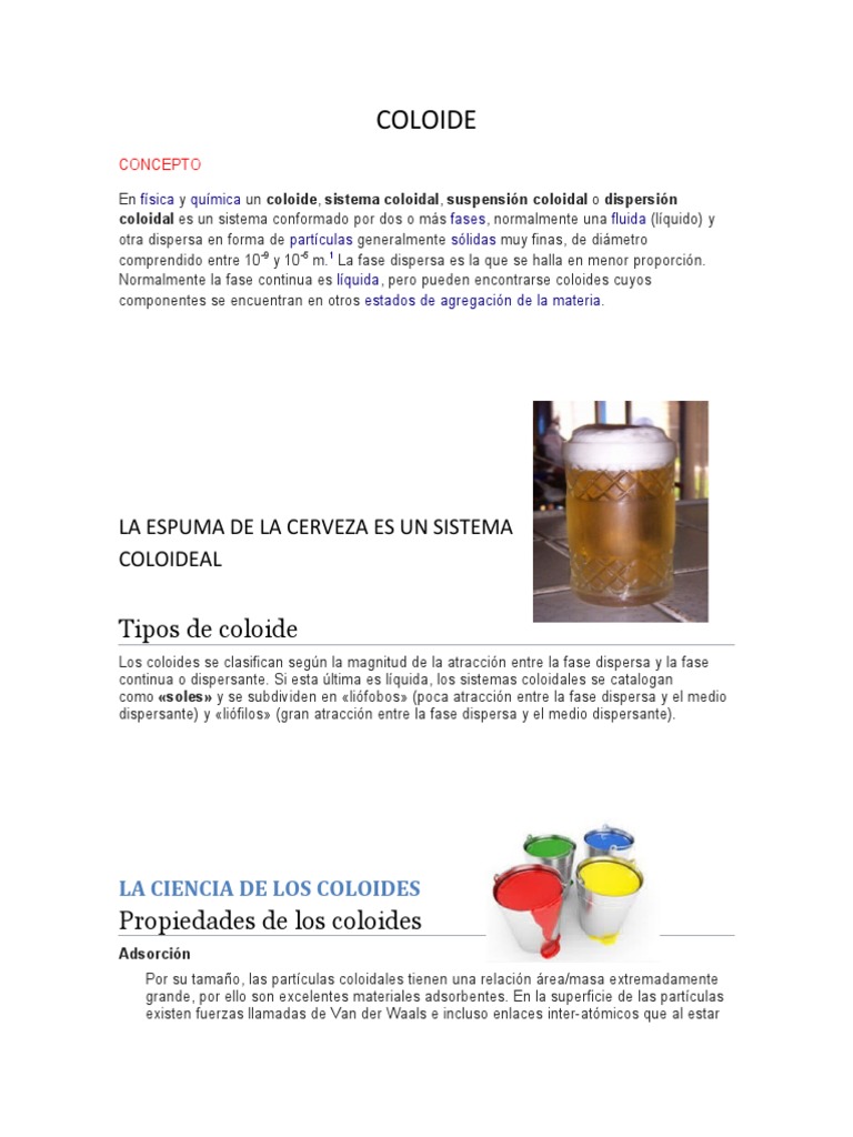 COLOIDE | PDF | Coloide | Física de la Materia Condensada