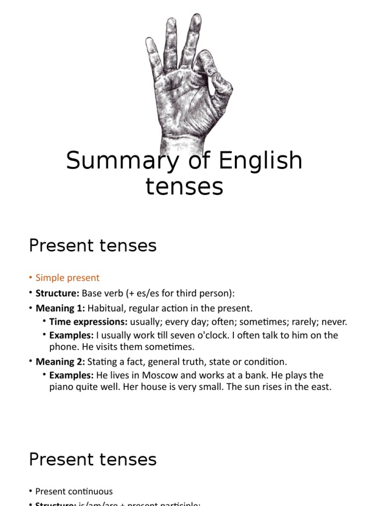 Summary of English Tenses | PDF | Grammatical Tense | Grammar