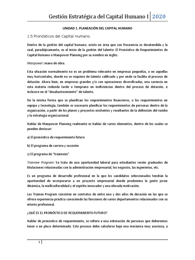 1.5 Pronósticos Del Departamento de Capital Humano | PDF | Planificación | Gestión de recursos ...