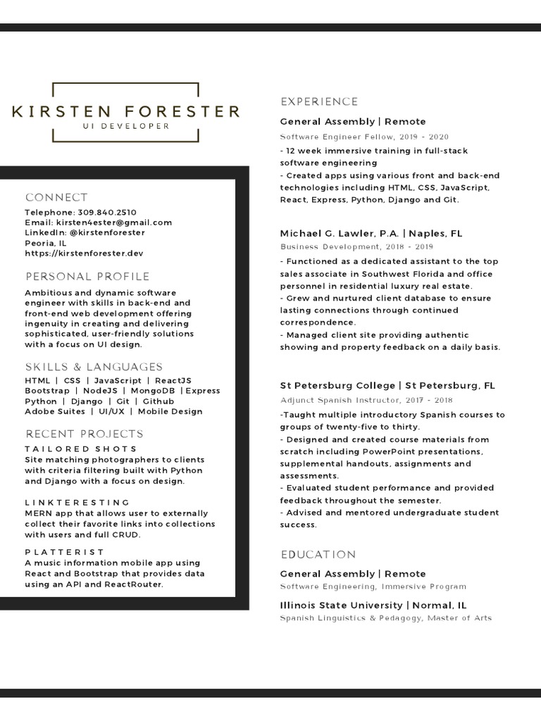 Kirsten Forester Resume | PDF | Mobile App | Bootstrap (Front End ...