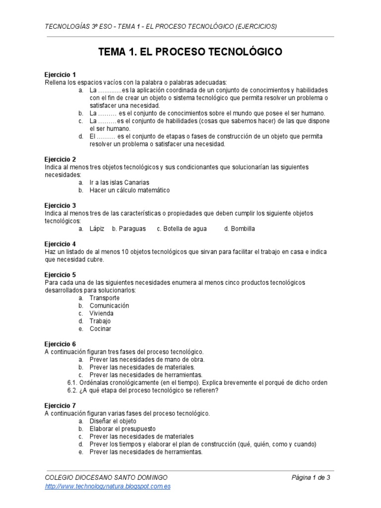 UD 1 - Borrador EJERCICIOS - PROCESO TECNOLÓGICO (Recuperado) | PDF | Presupuesto | Naturaleza