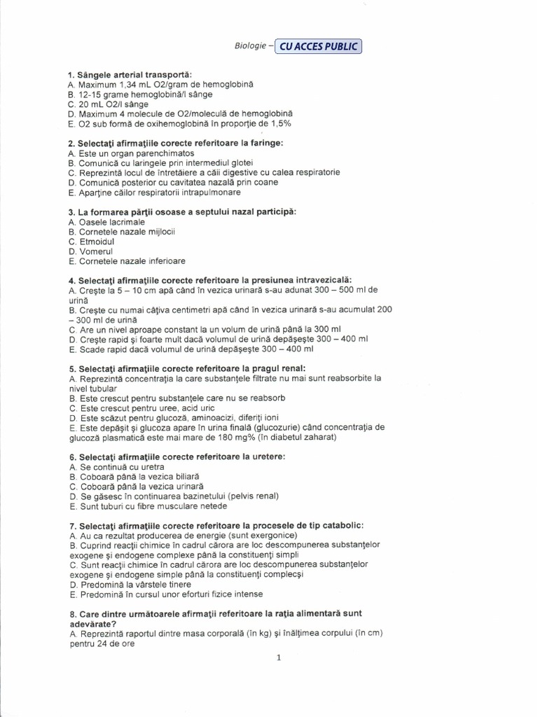 Simulare Admitere - Subiecte - Medicina Generala+Dentara PDF | PDF