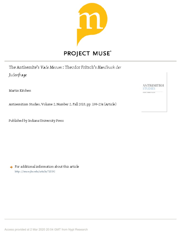 The Anti-Semite's Vade Mecum: Theodor Fritsch's Handbuch Der Judenfrage ...
