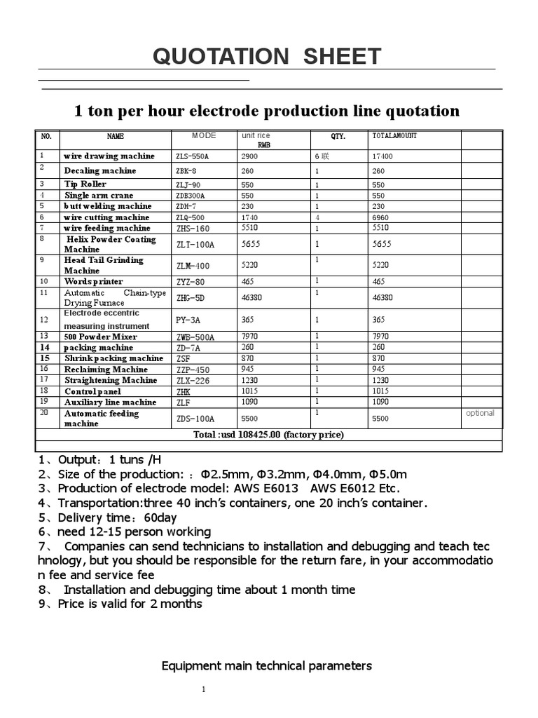 1 Ton Per Hour Electrode Production Line | PDF | Welding | Construction