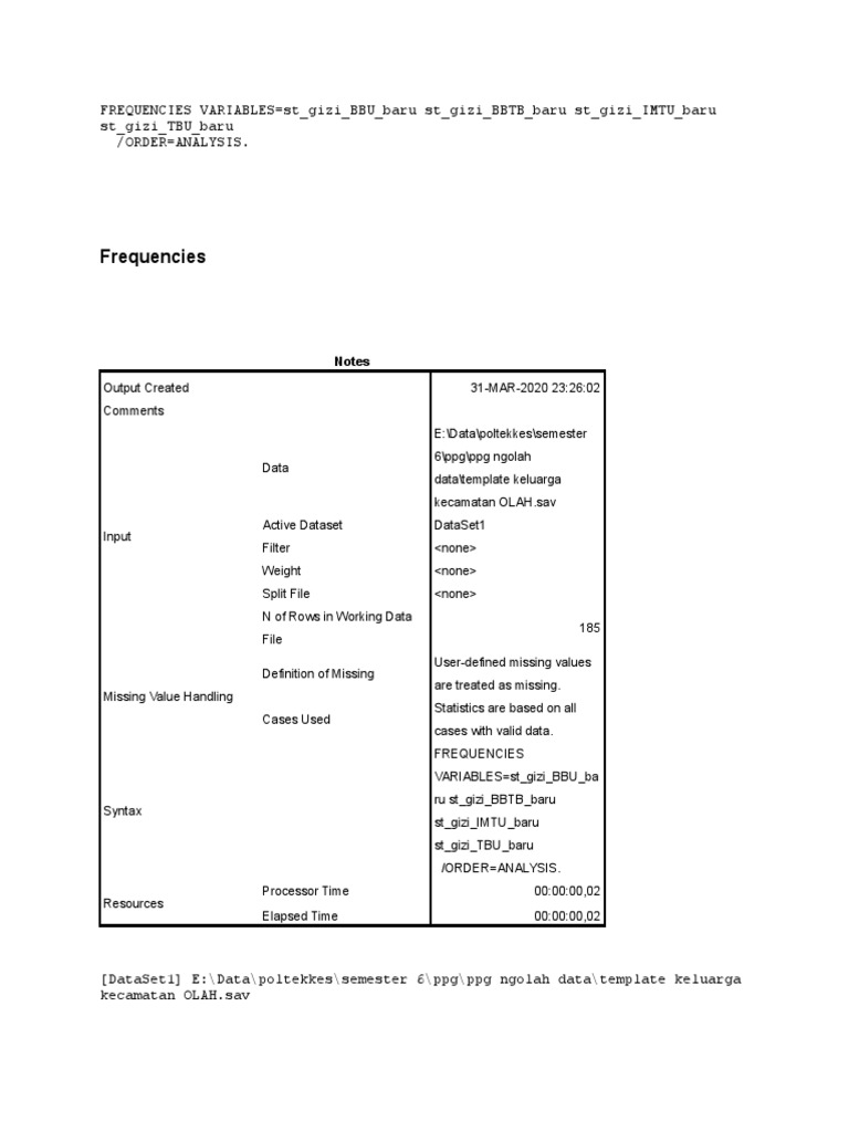 Frequencies: FREQUENCIES VARIABLES ST - Gizi - BBU - Baru ST - Gizi - BBTB - Baru ST - Gizi ...