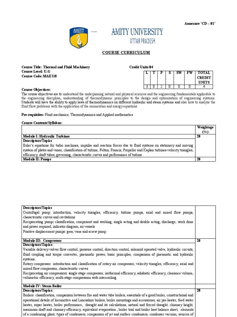 Course Curriculum | PDF | Turbine | Pump