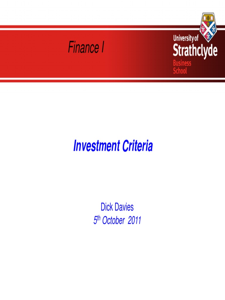 Finance I: Investment Criteria | PDF | Net Present Value | Internal ...