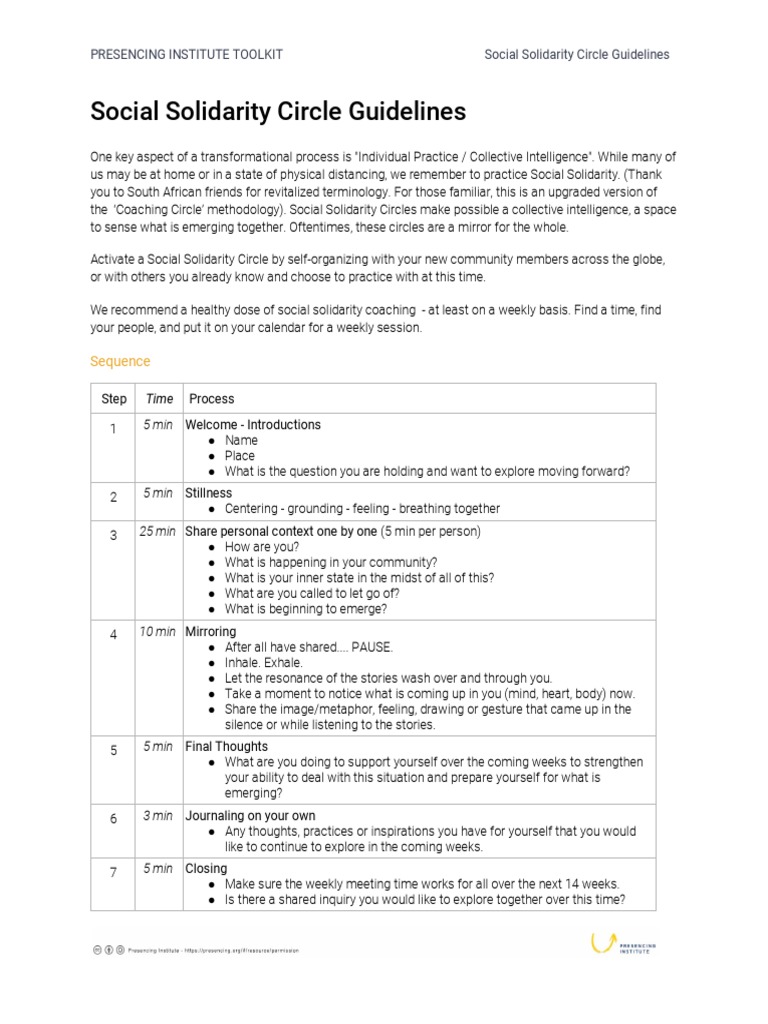 Social Solidarity Circle Guidelines | PDF | Feeling | Psychological ...