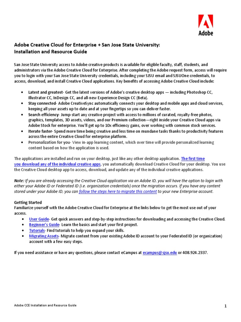 SJSU Adobe Creative Cloud Guide | PDF | Mobile App | Cloud Computing