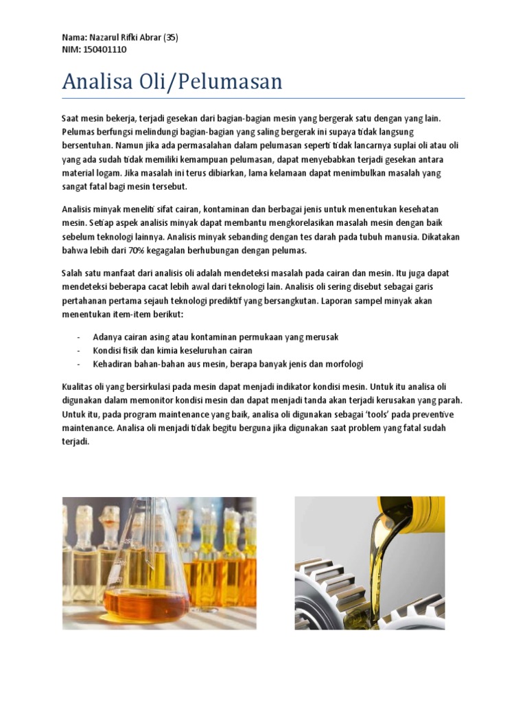Analisa Oli Dan Pelumasan | PDF
