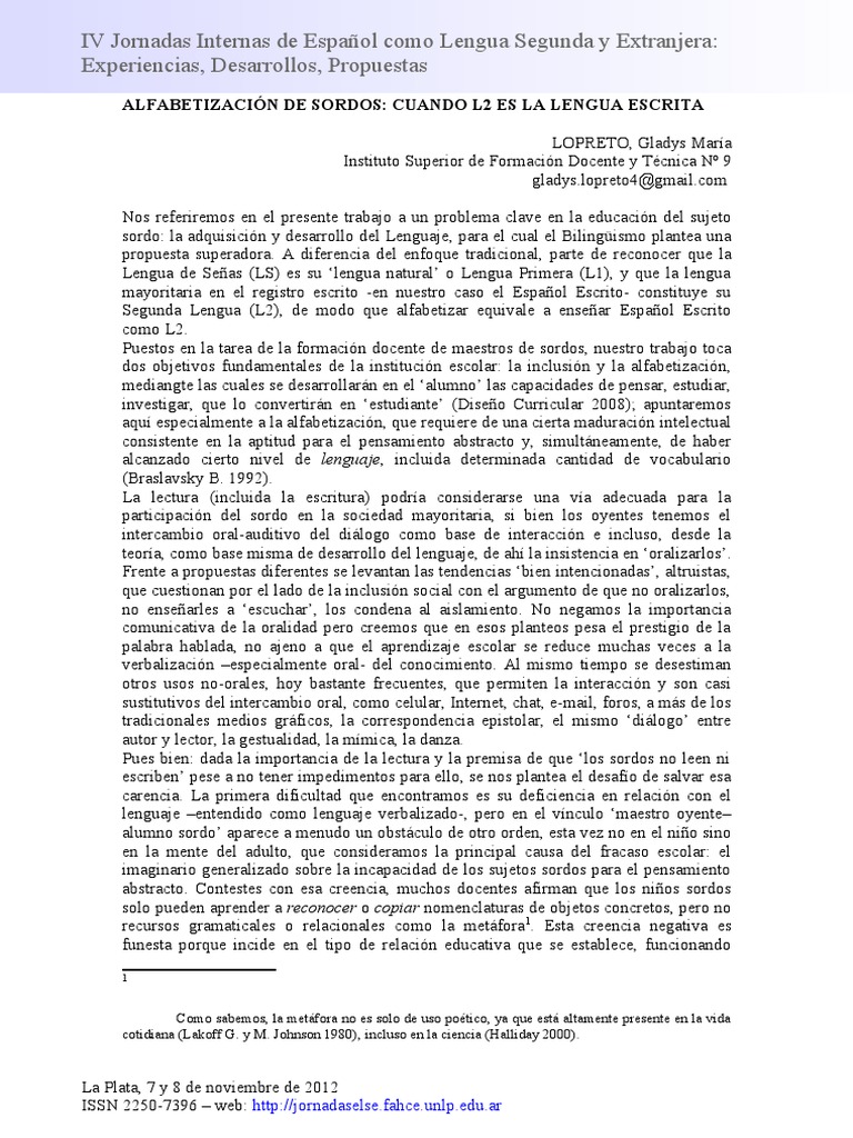 Alfabetización de Sordos Cuando L2 Es La Lengua Escrita | PDF ...