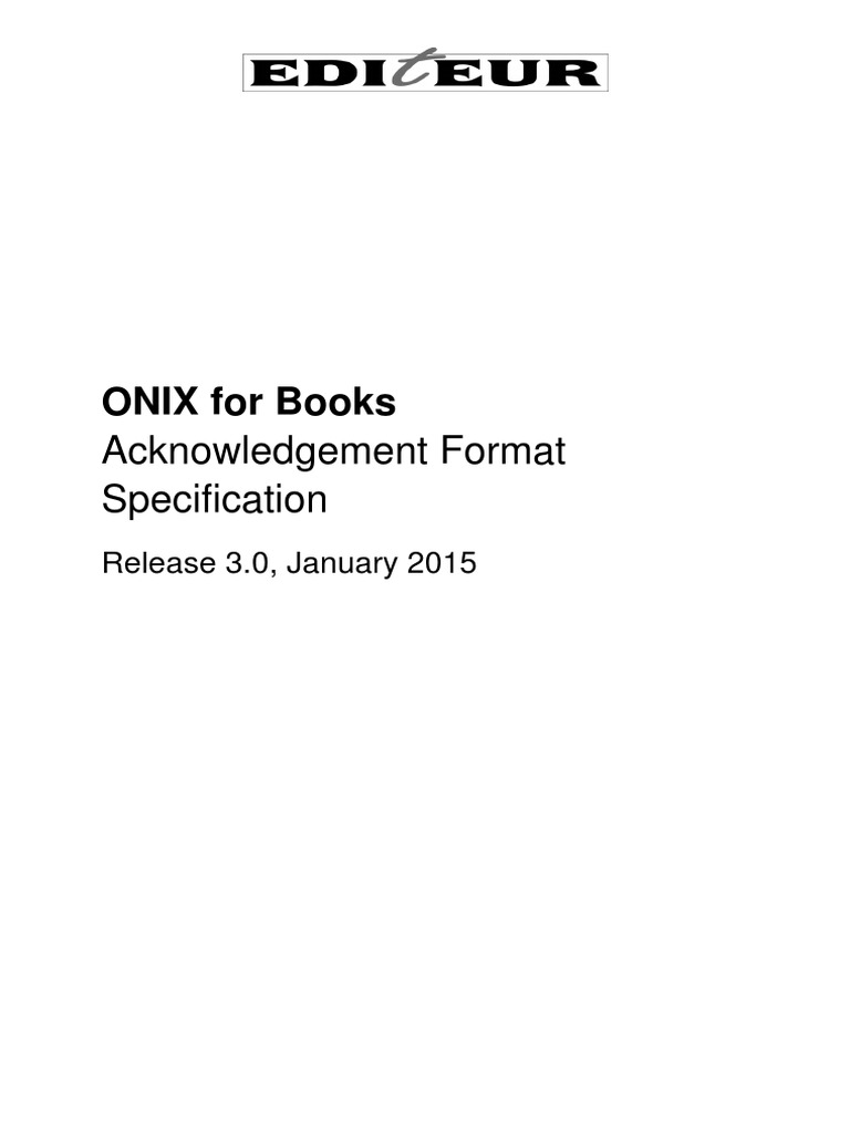 ONIX For Books: Acknowledgement Format Specification | PDF | Xml Schema ...