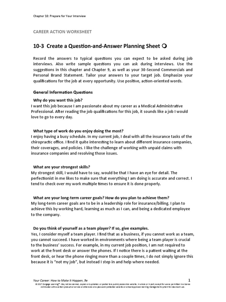 10-3 Create A Question-and-Answer Planning Sheet : Career Action ...