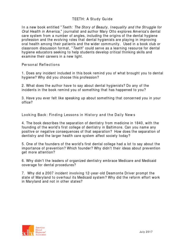Teeth A Study Guide | PDF | Dental Hygienist | Dentistry