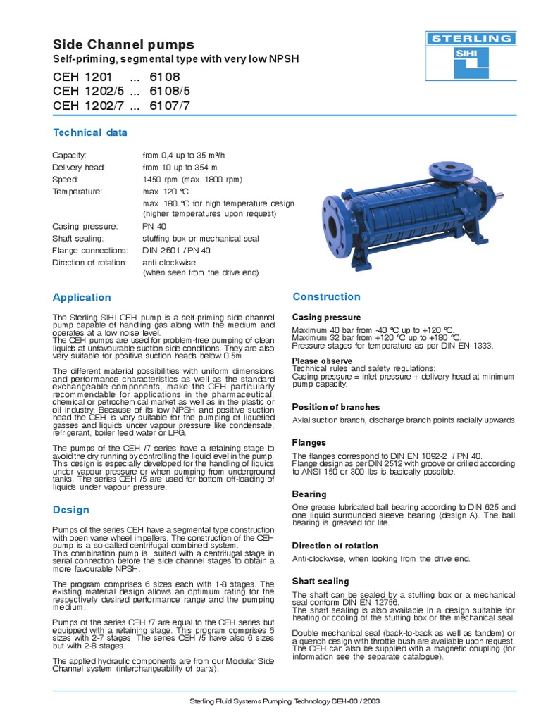 Side Channel Pumps: CEH 1201 ... 6108 CEH 1202/5 ... 6108/5 CEH 1202/7 ... 6107/7 | PDF | Pump ...