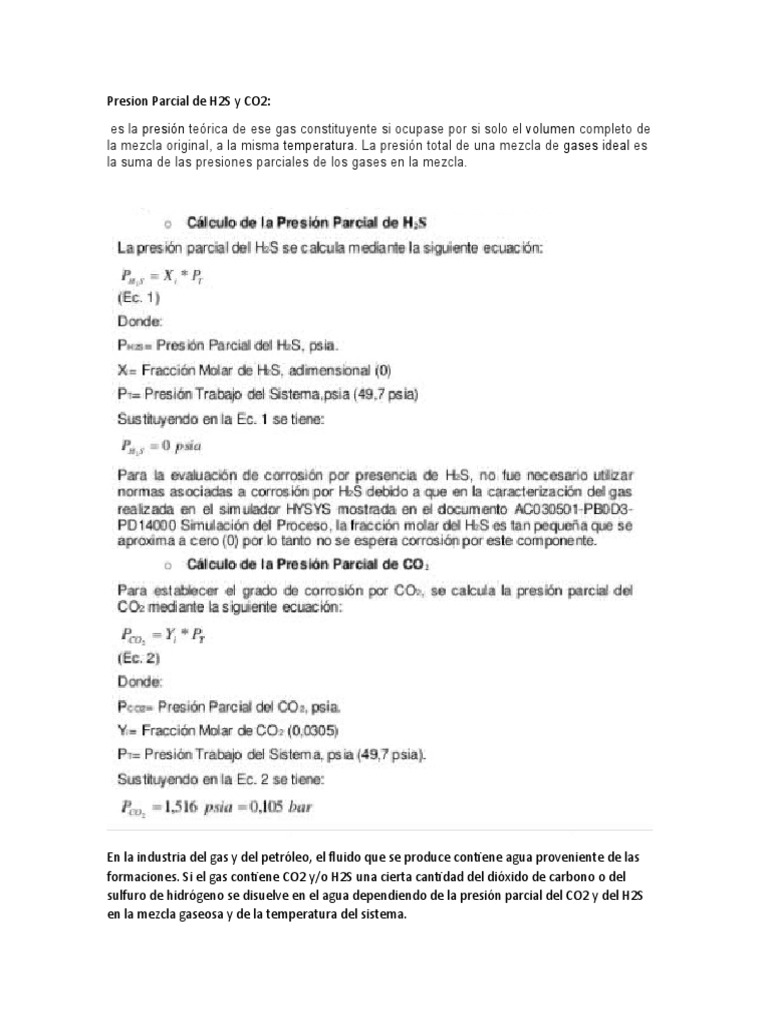 Presion Parcial de H2S y CO2 | PDF