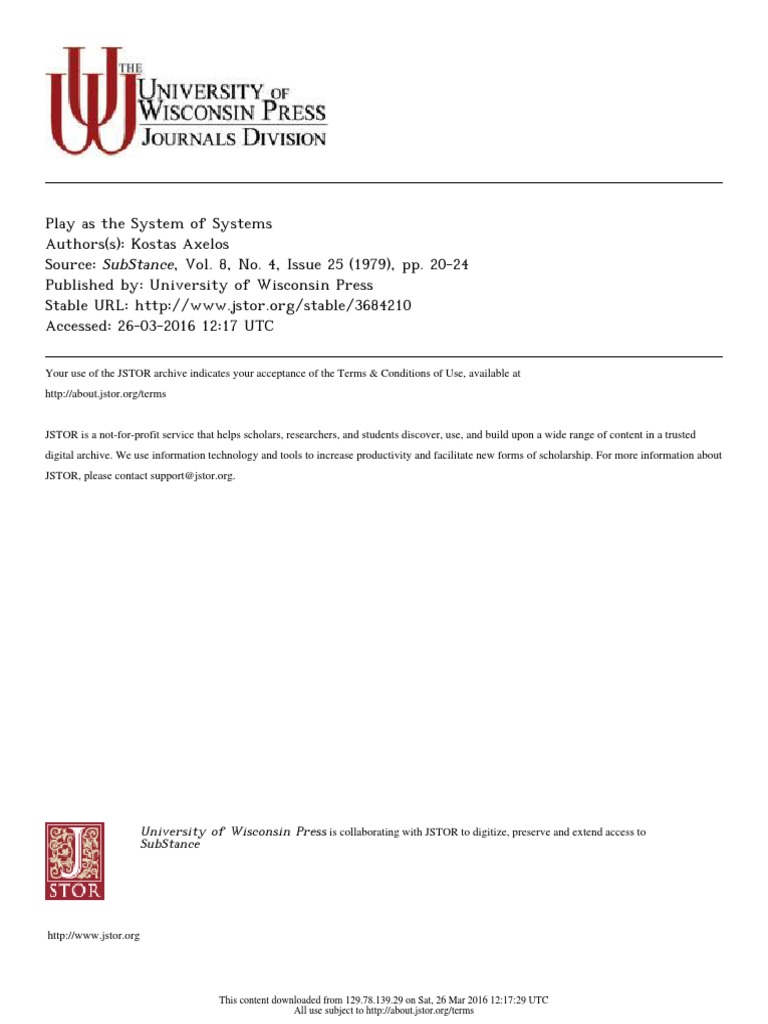 Kostas Axelos - Play As The System of Systems | PDF | Martin Heidegger ...