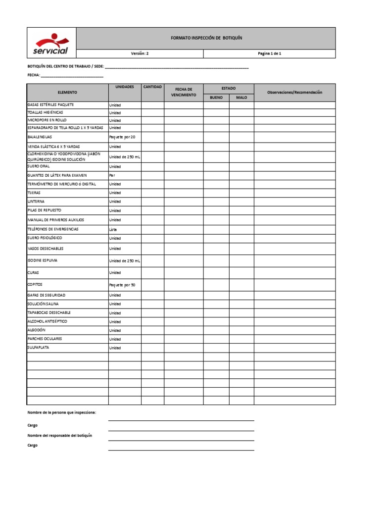 Formato Inspeccion de Botiquin PDF | PDF
