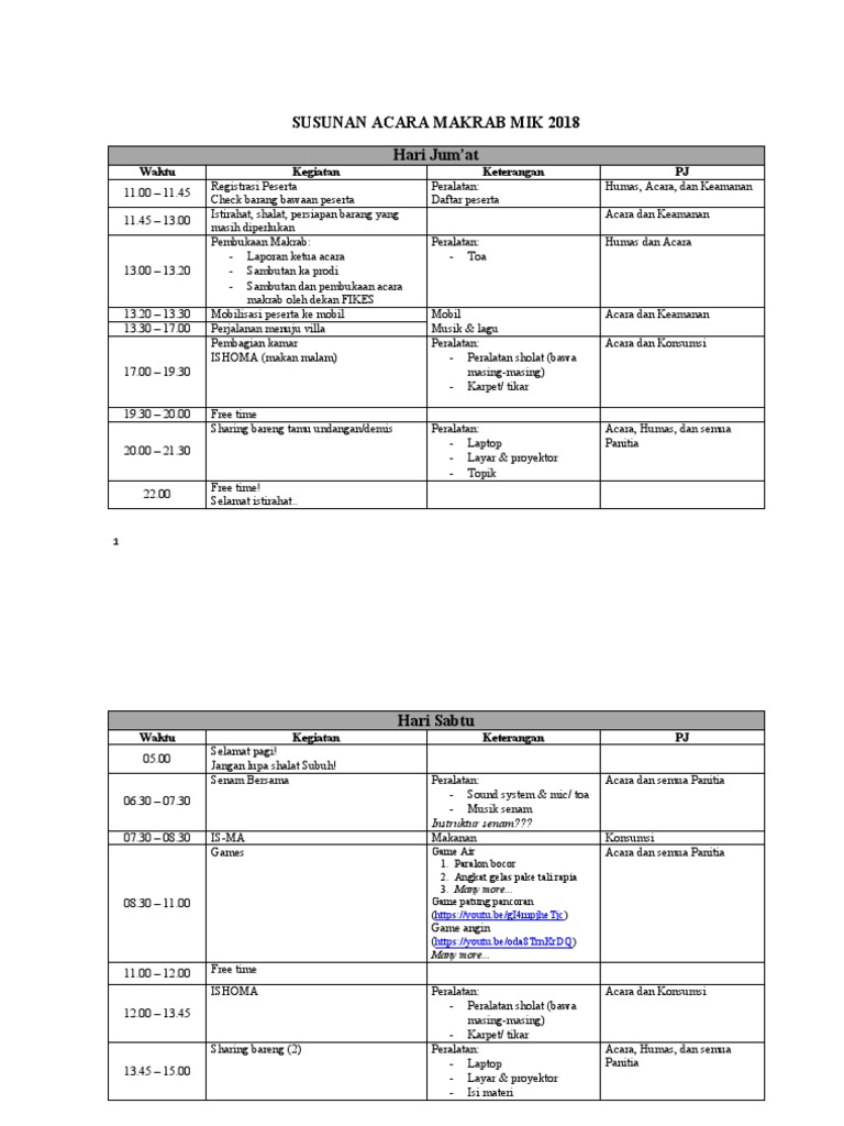 Susunan Acara Makrab - Siang | PDF