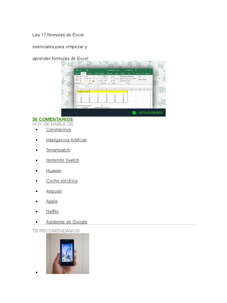Las 17 Fórmulas de Excel Esenciales para Empezar y Aprender Fórmulas de Excel | PDF | Hoja de ...
