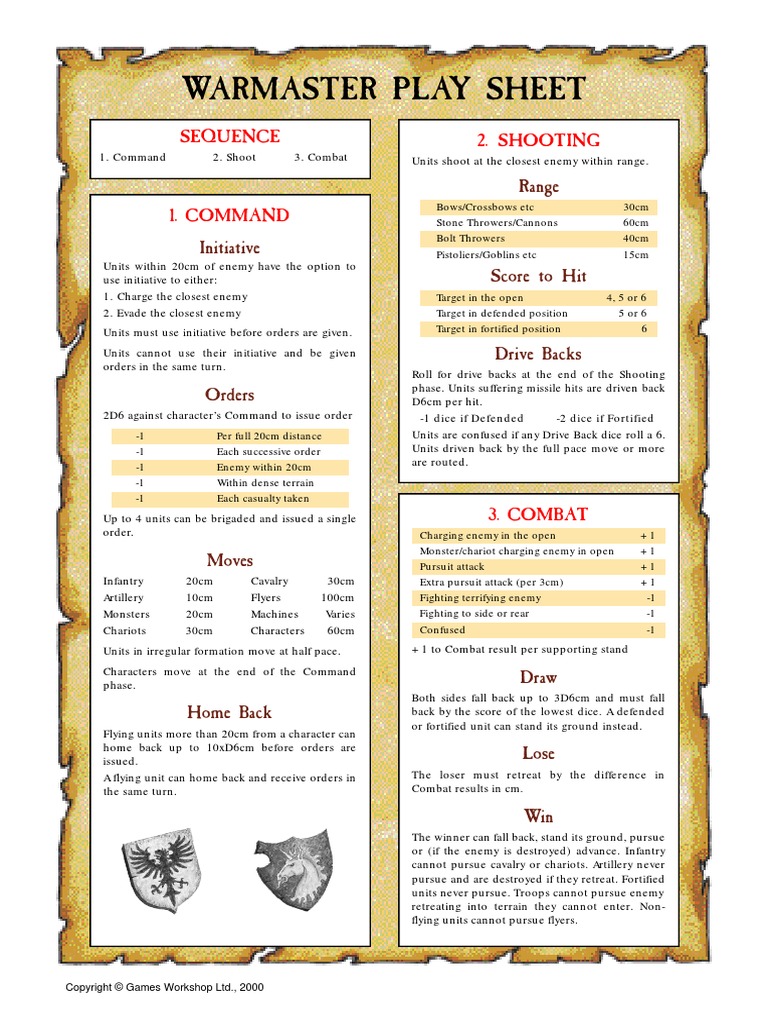 Warmaster Play Sheet: Sequence 2. Shooting | PDF | Infantry | Wars & Military