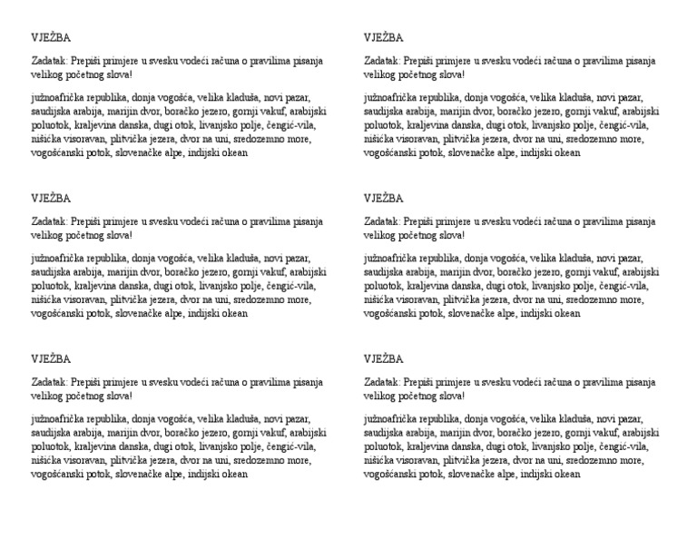 Veliko Slovo Vjezba | PDF