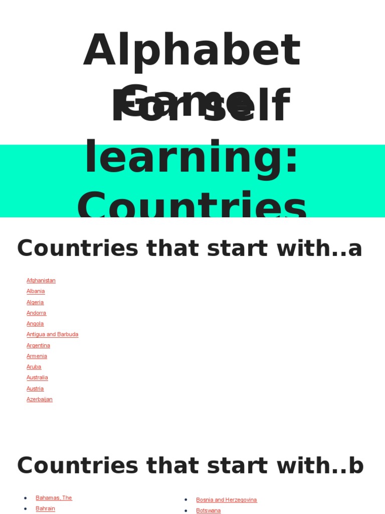 An A-Z List of Countries Organized Alphabetically by First Letter for ...