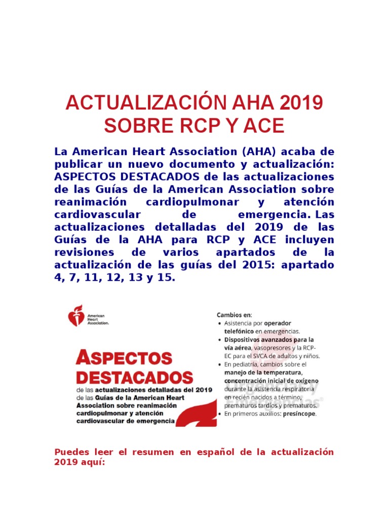 Actualización Aha 2019 Sobre RCP y Ace | PDF | Reanimación ...
