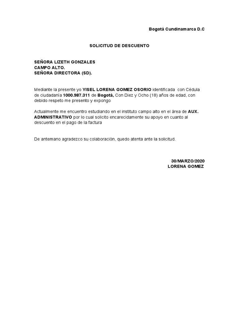 Solicitud de Descuento en Instituto Campo Alto | PDF