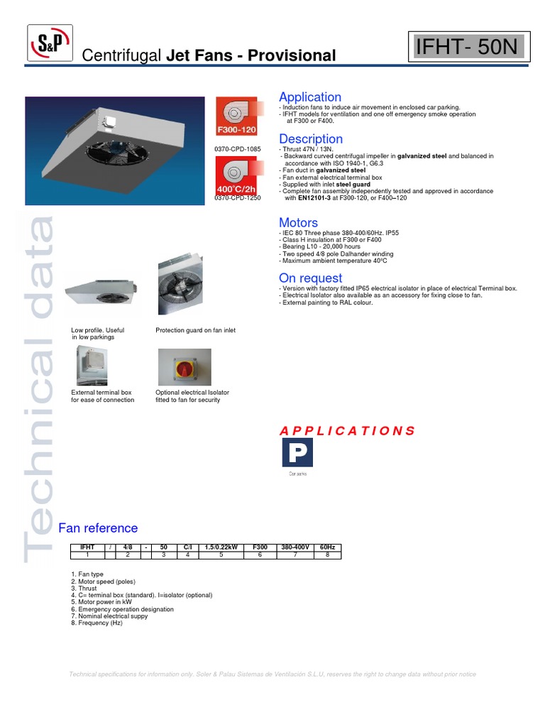 IFHT-50N: Centrifugal Jet Fans - Provisional | PDF | Electric Motor ...