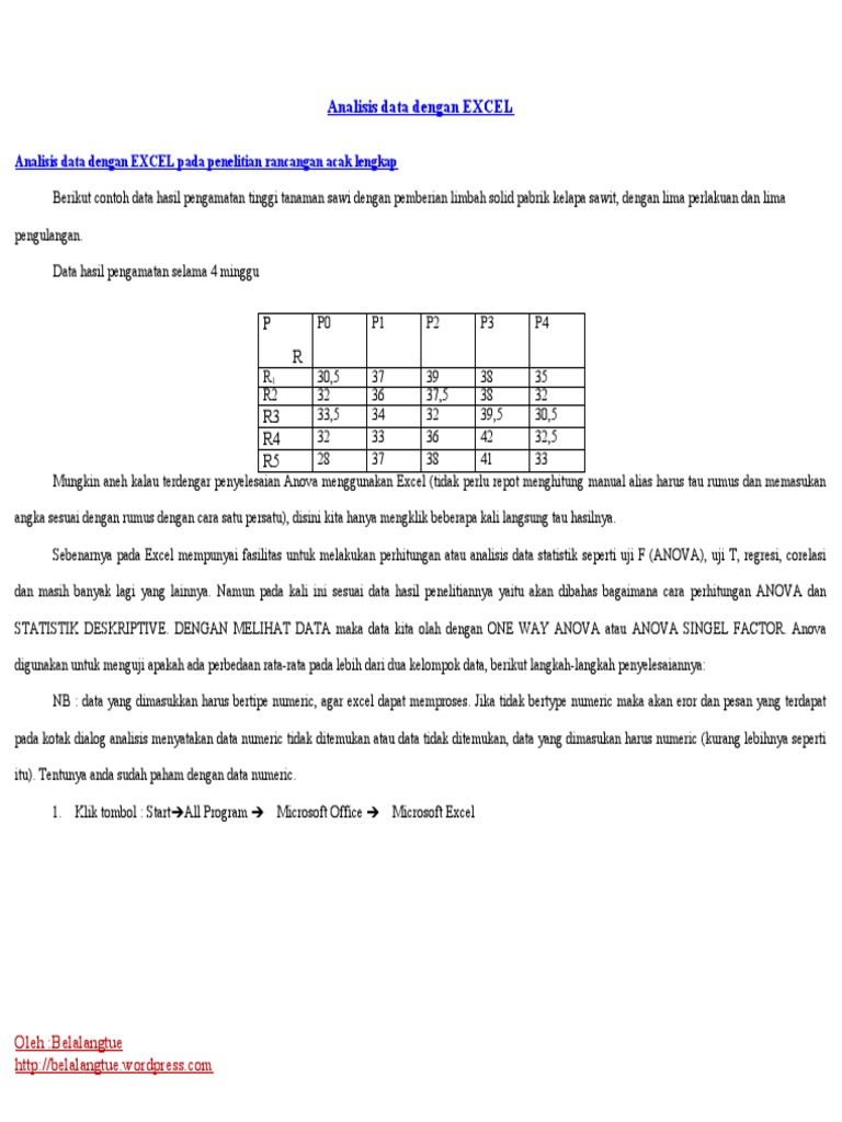 Analisis Data ANOVA di Excel | PDF