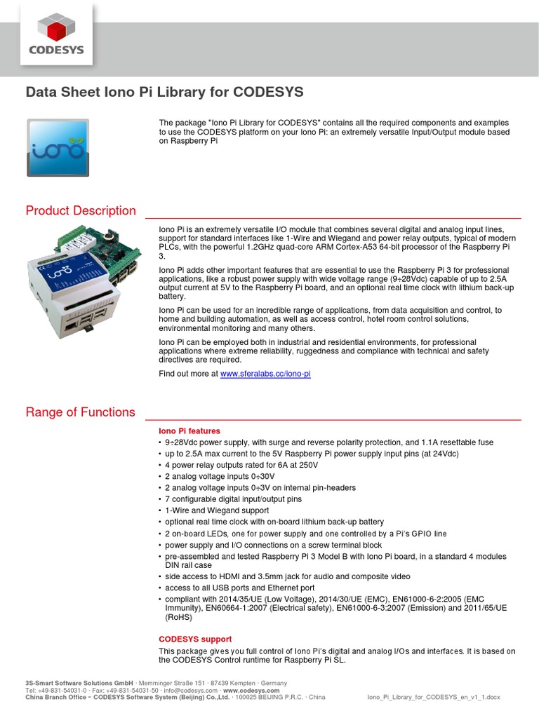 Data Sheet Iono Pi Library For CODESYS: Product Description | Download Free PDF | Raspberry Pi ...