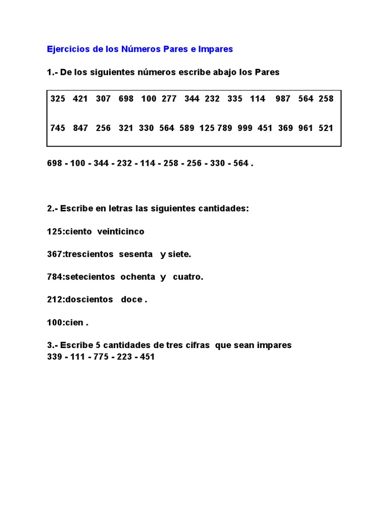 Hojas De Trabajo Imprimibles Gratuitas Sobre Números Pares E Impares