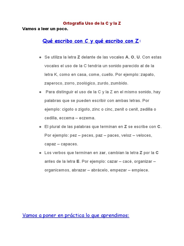 Uso Correcto de C y Z en Español | PDF
