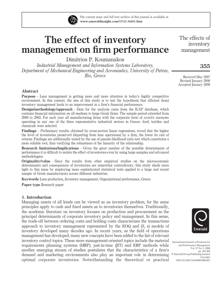 The Effect of Inventory Management On Firm Performance | PDF | Inventory | Regression Analysis
