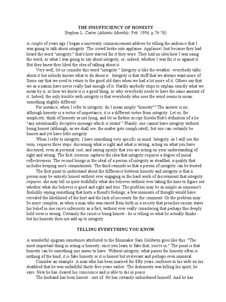 Honesty | PDF | Integrity | Morality
