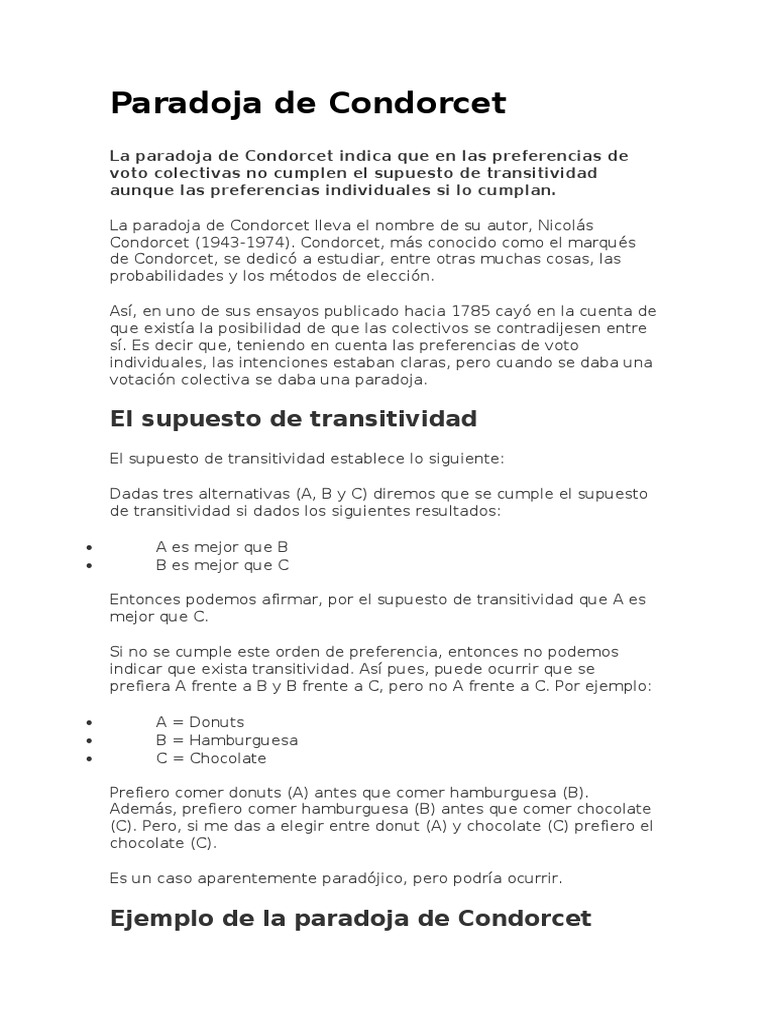 Paradoja de Condorcet | PDF | Elecciones | Science