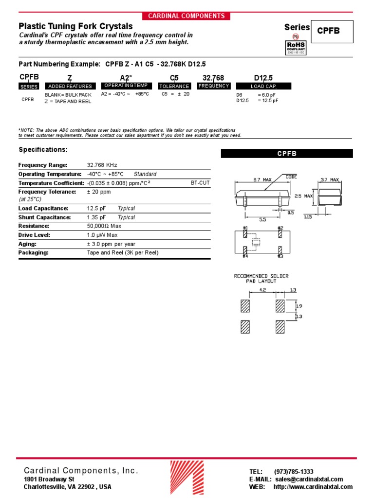 Plastic Tuning Fork Crystals Series CPFB: CPFB Z A2 C5 32.768 D12.5 | PDF