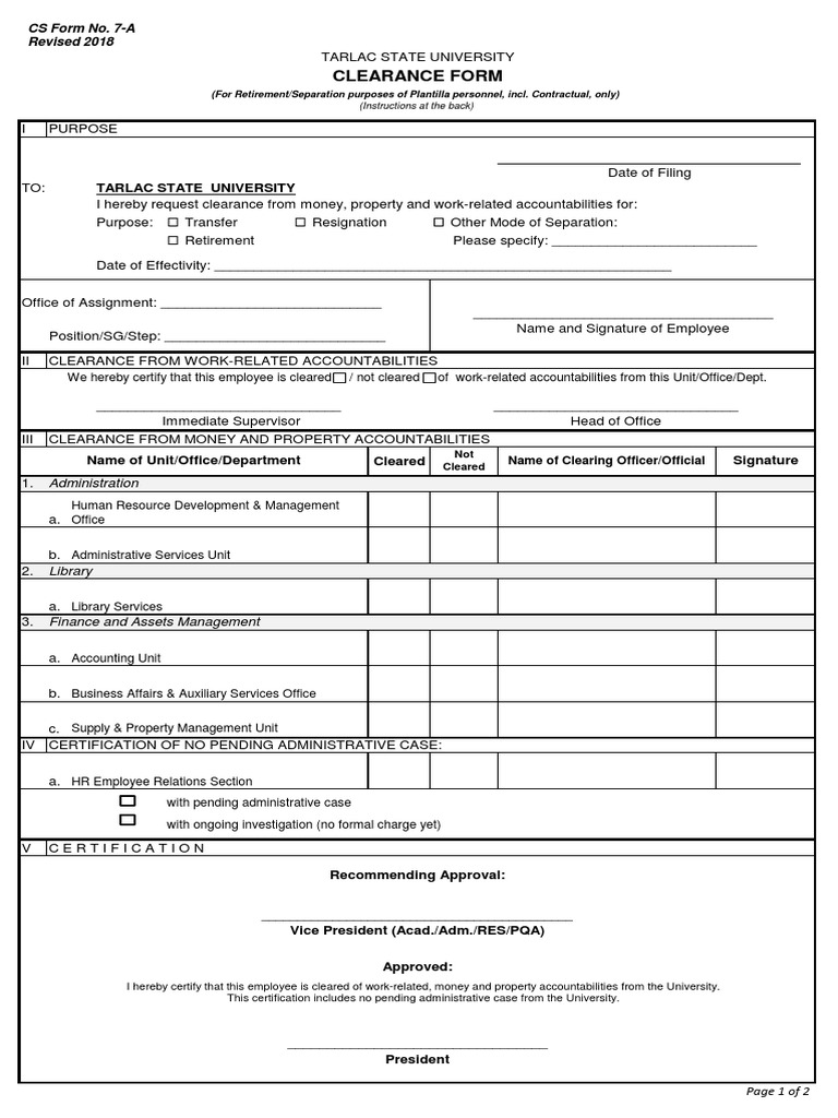 Clearance Form: Tarlac State University | PDF | Government Information ...